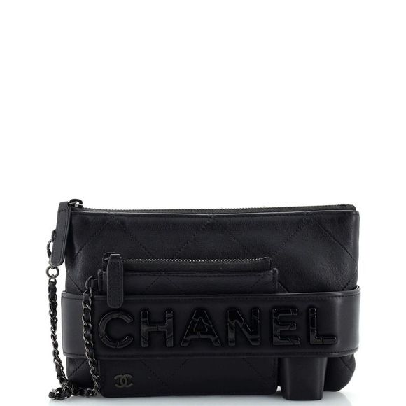 CHANEL | Bags | Chanel Logo Letters Handle Cosmetic Case Clutch Quilted ...
